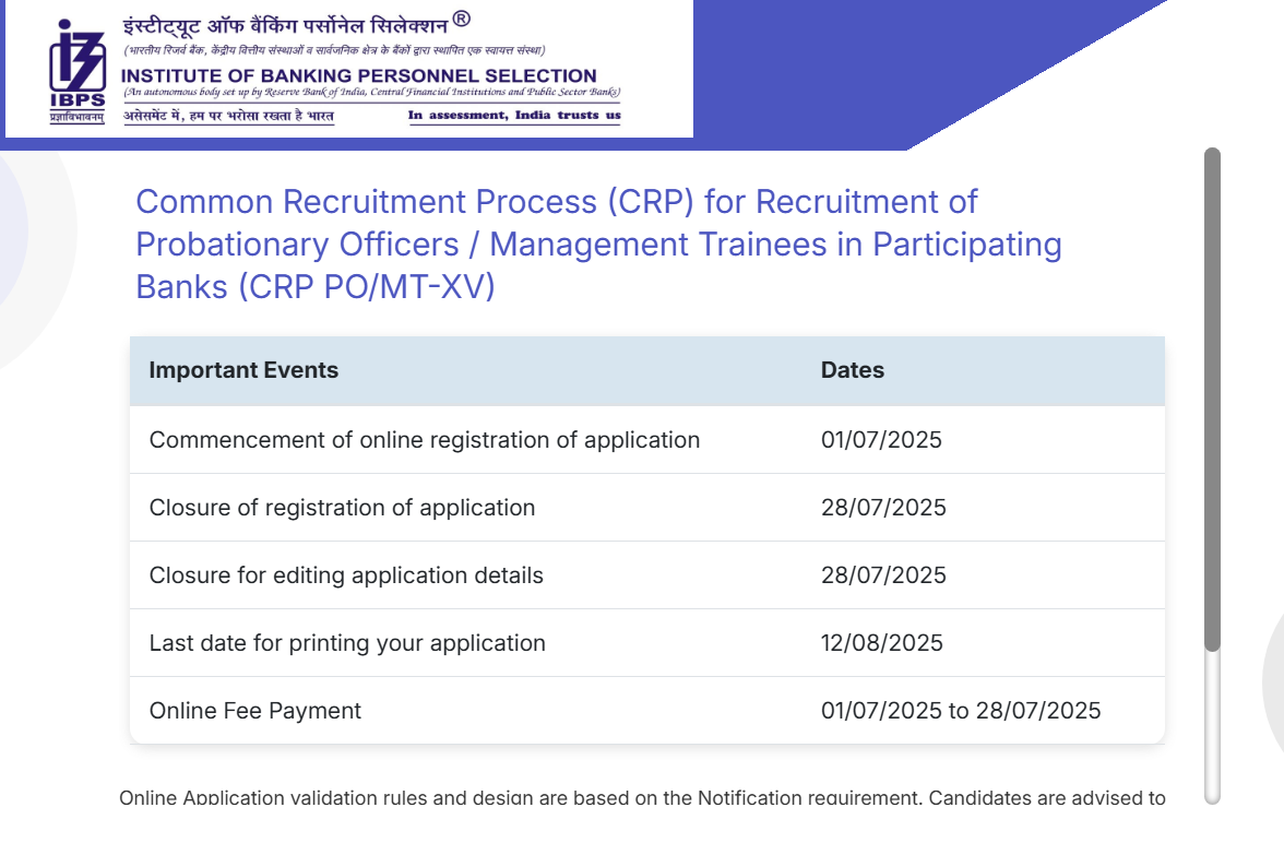 IBPS PO Apply Online 2025, Last Date Extended to 28 July