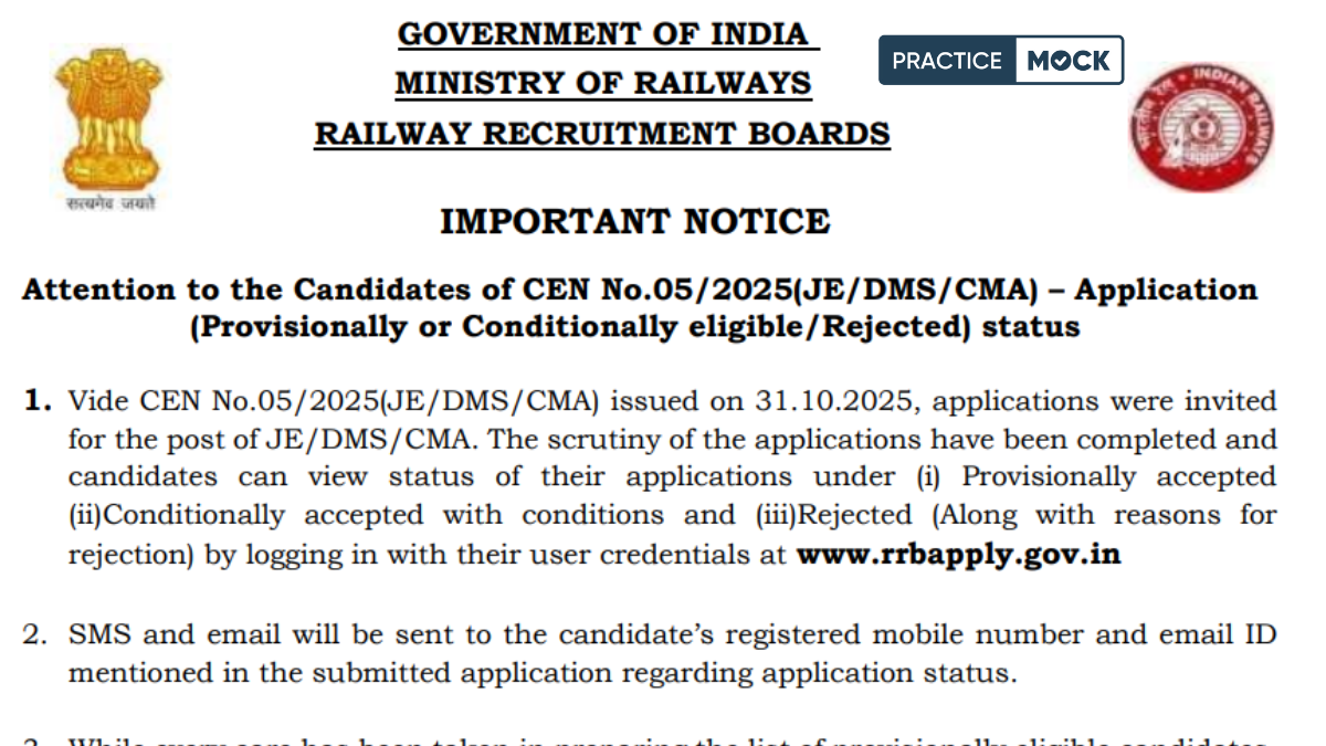 RRB JE Application Status 2025 Out: Direct Link Provided